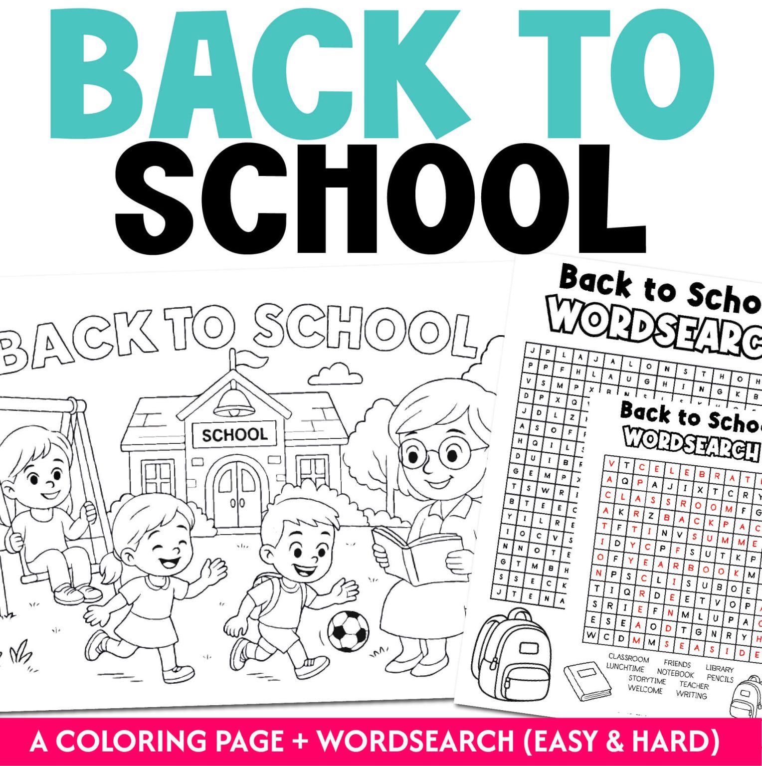 Back to School Coloring Page and Back to School Word Search - Little ...